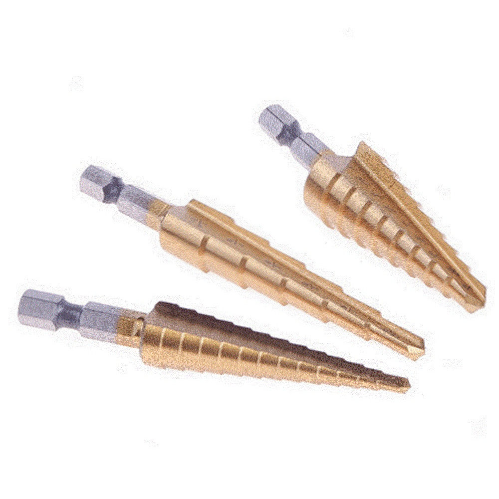 3pcs Step Drill Bit Set Steel Titanium Nitride Coated - 1/4" Shank ...